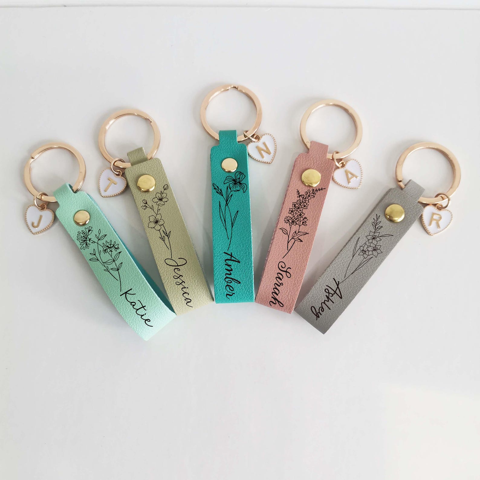 Personalized Name Birth Flower Keychain,engraved Name Key Chain ...