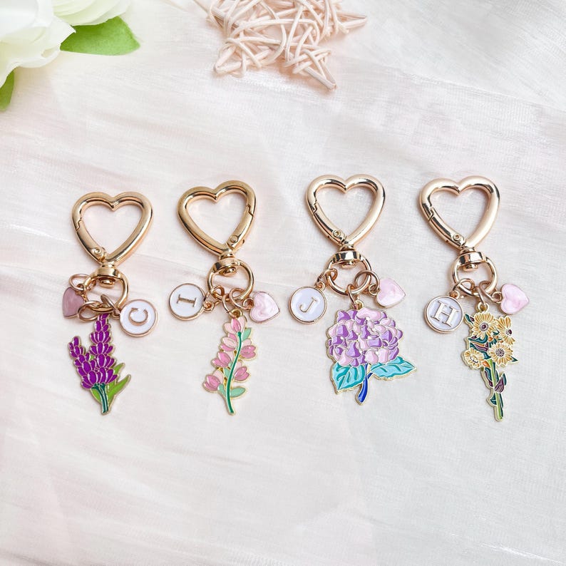 Personalized Flower Keyring Charm,flower Bunch Keyring,keychain for ...