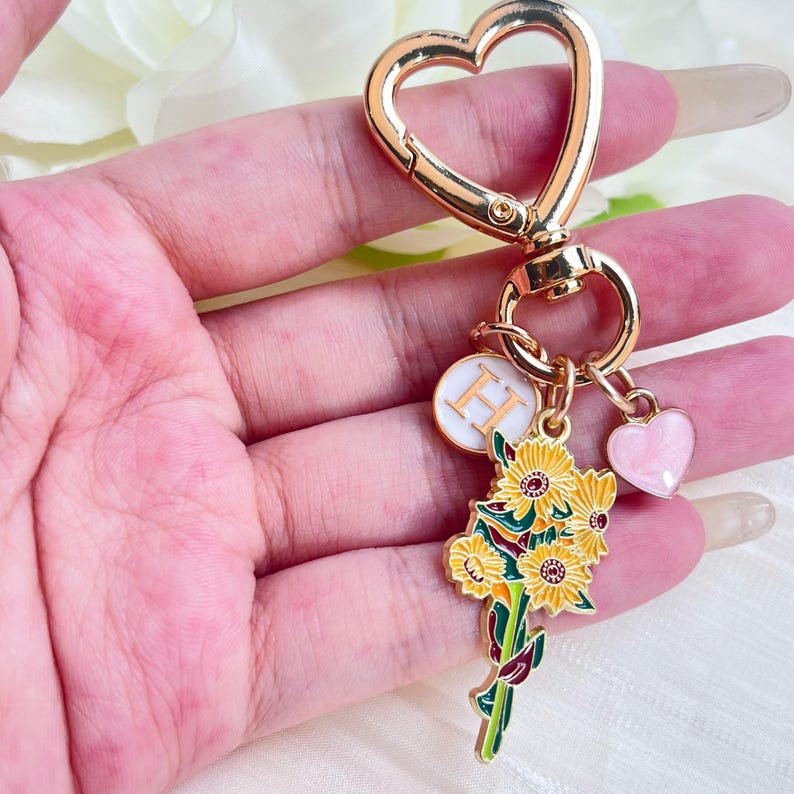 Personalized Flower Keyring Charm,flower Bunch Keyring,keychain for ...