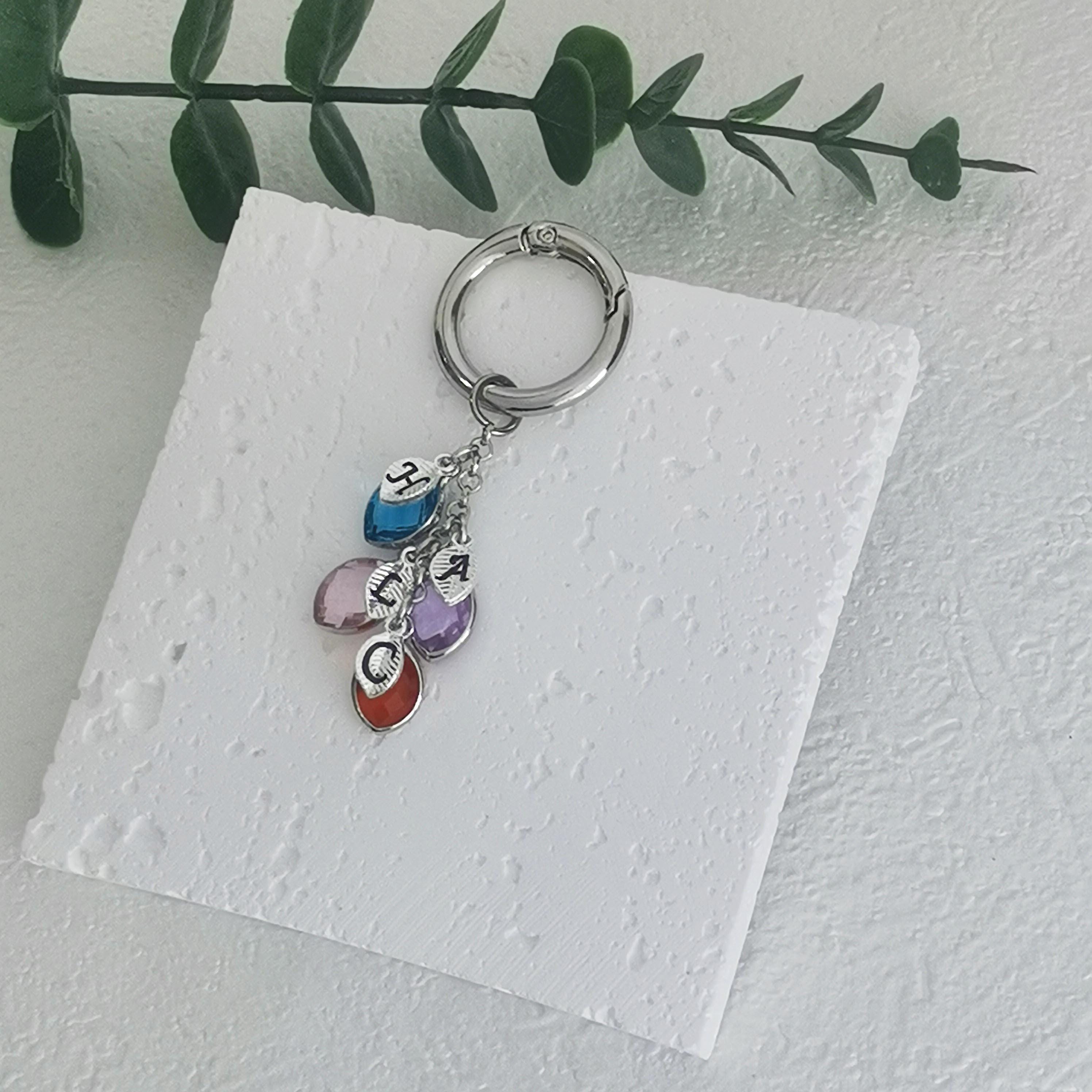 Personalized Birthstone Key Chain for Grandma, Birthstone Keychain for ...