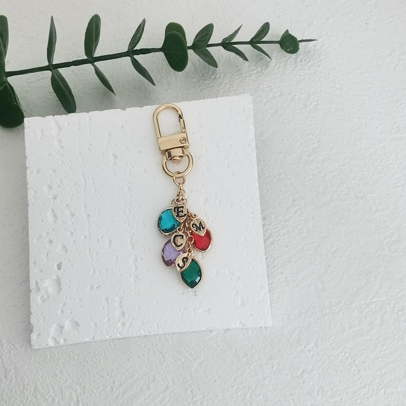 Personalized Birthstone Key Chain for Grandma, Birthstone Keychain for ...