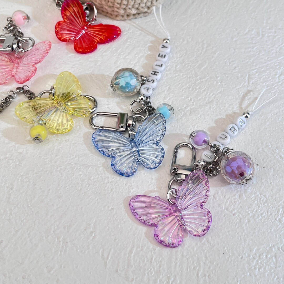 Handmade Colorful Butterfly Keychains,transparent Butterfly Keyring ...