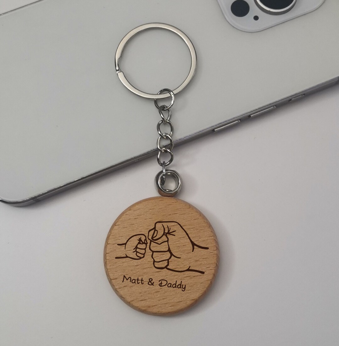 Personalized Engraved Fist Bump Wooden Keyring,fathers Day Gift, Gift ...