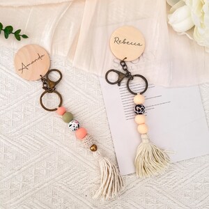 Personalized Boho Keychain, Soft Bead Keychain, Backpack Tag, Purse Tag ...