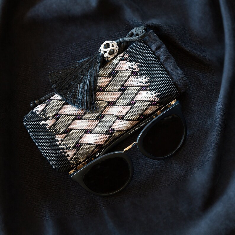 Black and Pink Beaded Glasses Case With Tassel and Velvet Linen - Etsy