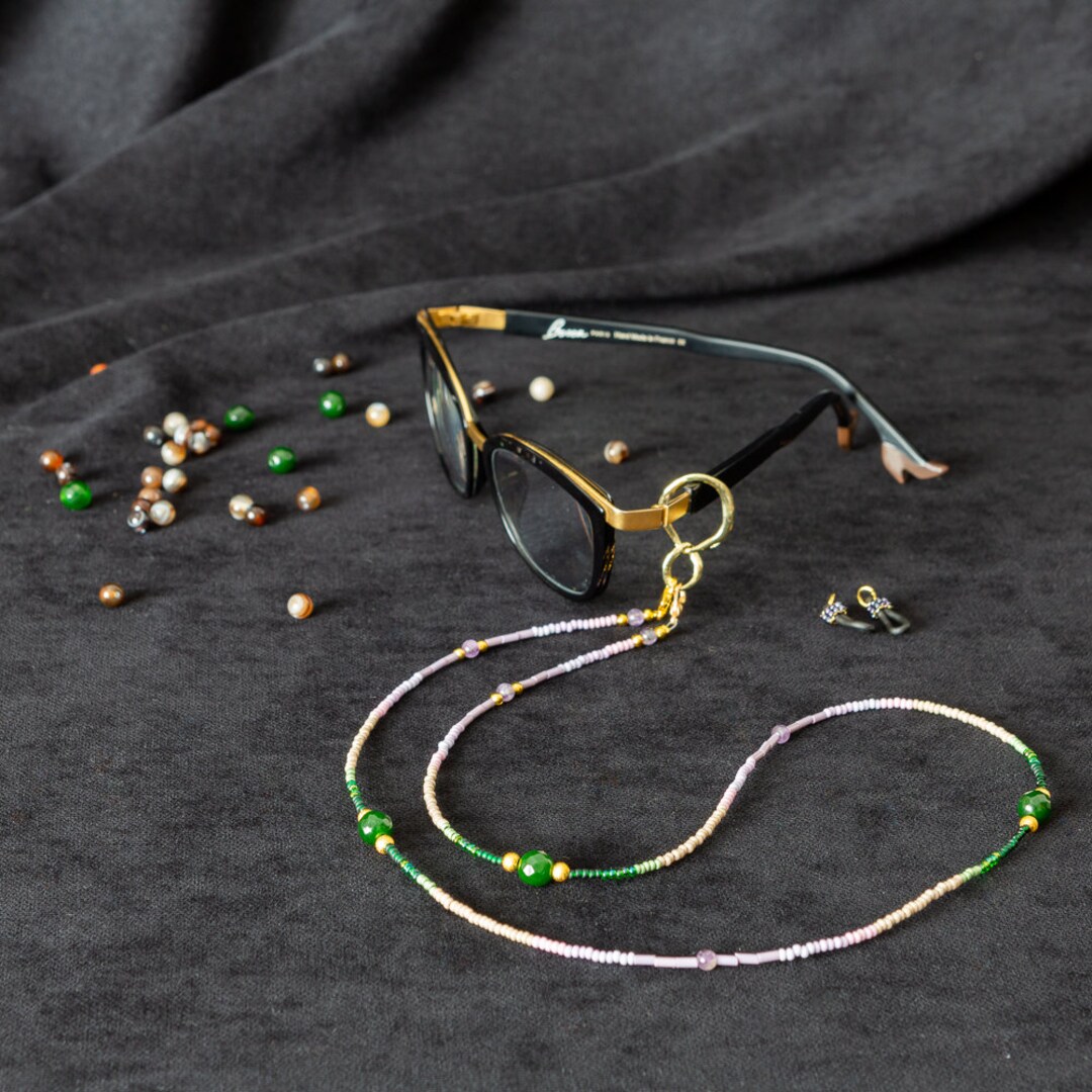 Eyeglasses Beaded Chain, Green and Lilac Lanyards for Glasses ...