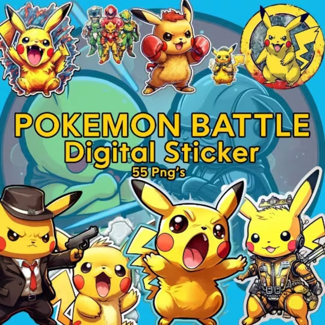Pikachu Battle Stickers, Pikachu Png, Pikachu, Mewtwo, Eevee, Sticker ...