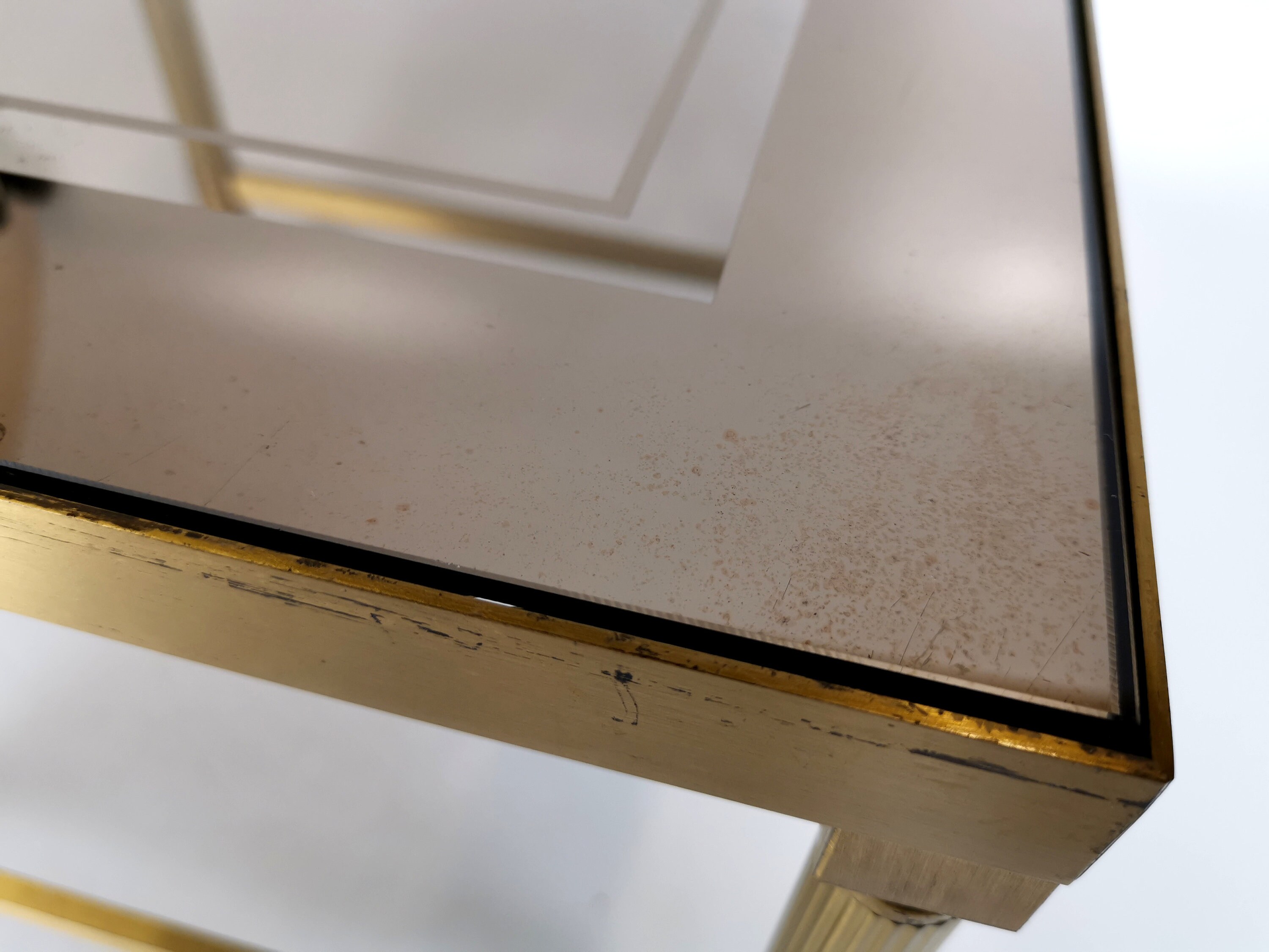 French Pair Brass Square Side Tables With Smoked Glass Top Hollywood ...