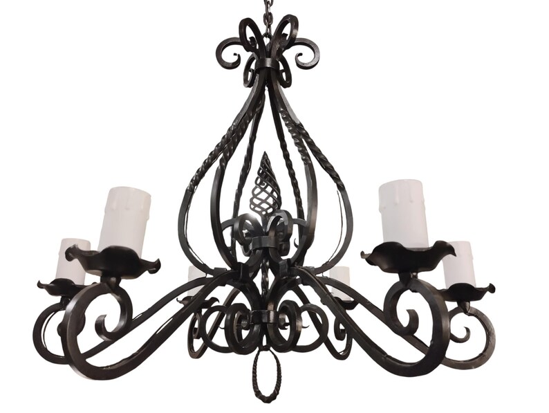 Gothic Wrought Iron Chandelier - 6-light Medieval Castle Fixture - Hand ...