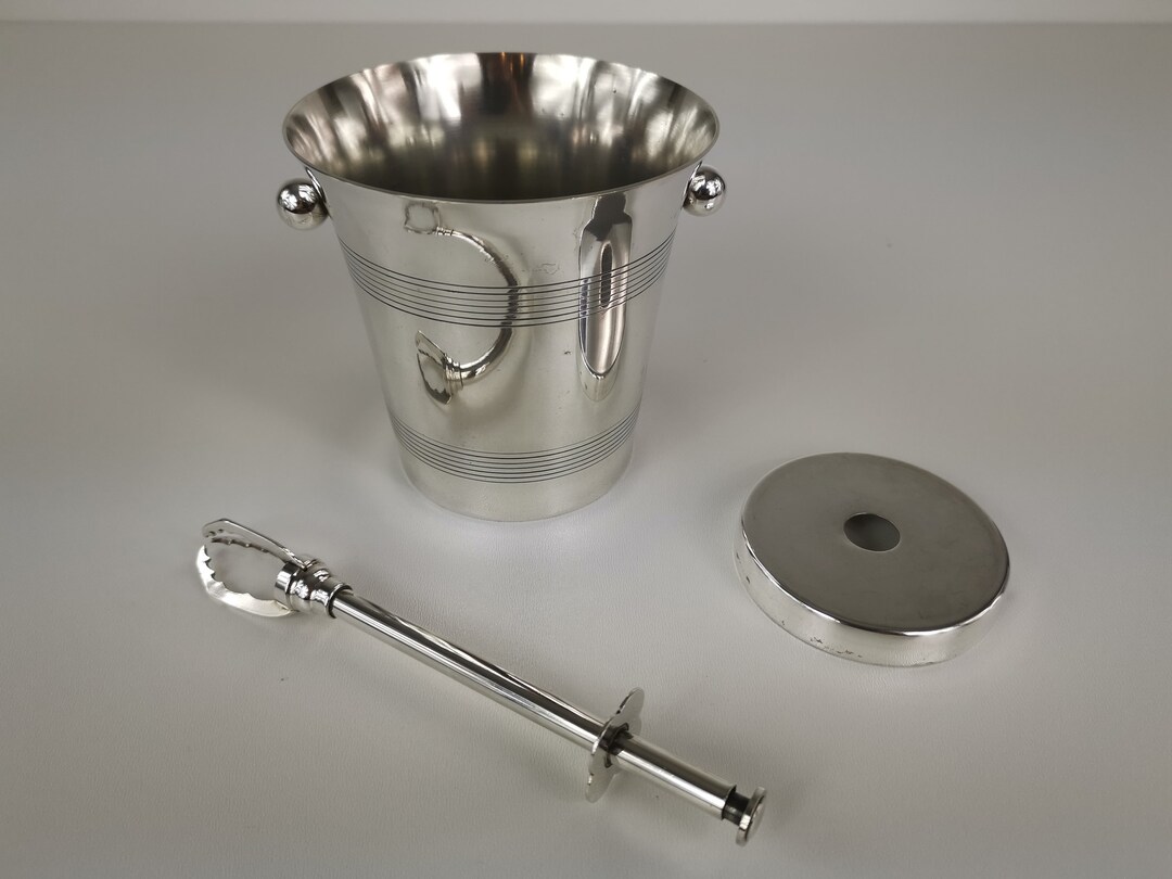 French Vintage Ice Bucket With Tongs / Bar Equipment / Ice Cube Grabber ...