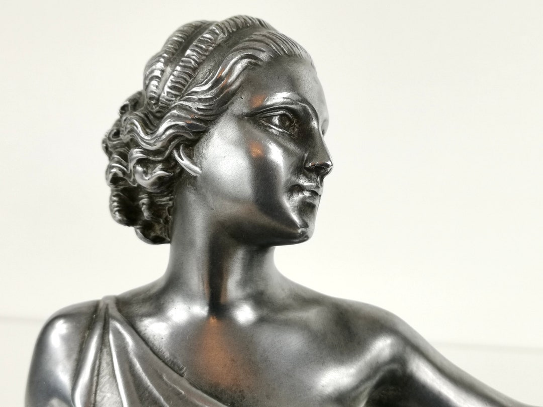 1930 French Antique Art Deco Spelter Sculpture Woman With a Dog Vintage ...