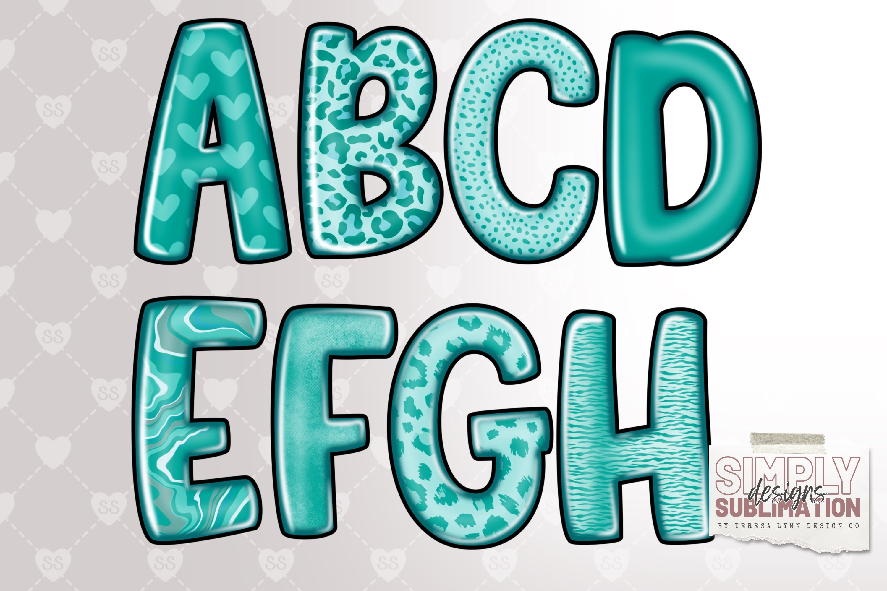 Turquoise Valentine Letters & Numbers Png Alphabet Set | Sublimation ...