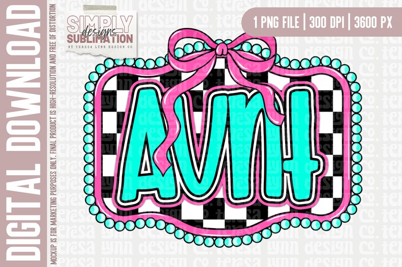 Aunt Pink & Turquoise Checkered Bow (digital Download) - Etsy