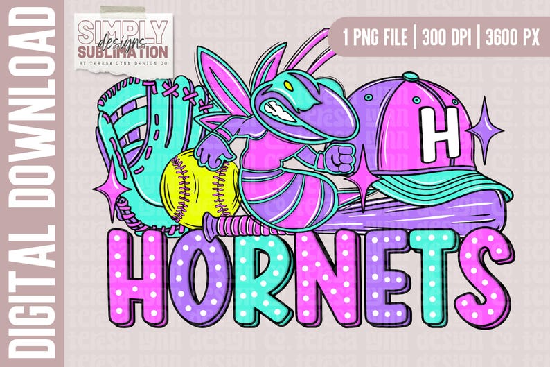 Softball Hornets PNG: School Mascot, Team Spirit (sublimation, DTF, HTV ...