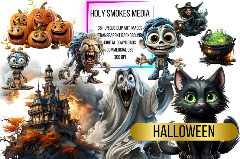 Cartoon HALLOWEEN Variety Pack Clipart Bundle Transparent Background ...