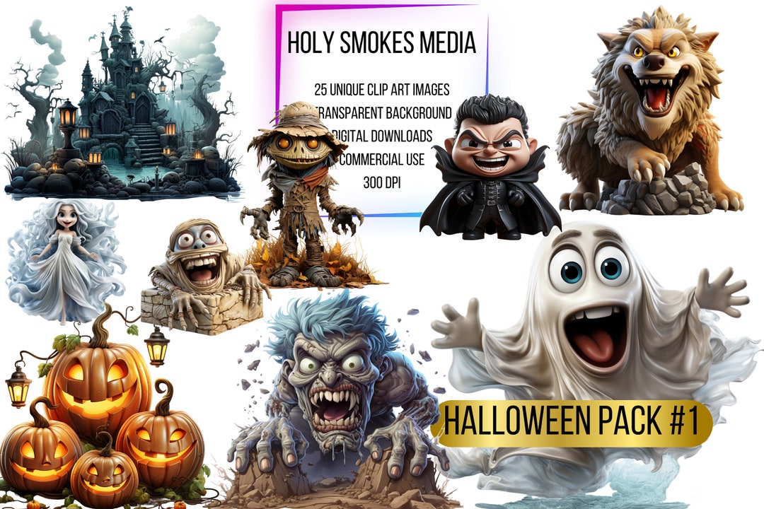 Cartoon HALLOWEEN Pack #1! Clipart Bundle - Transparent Background ...