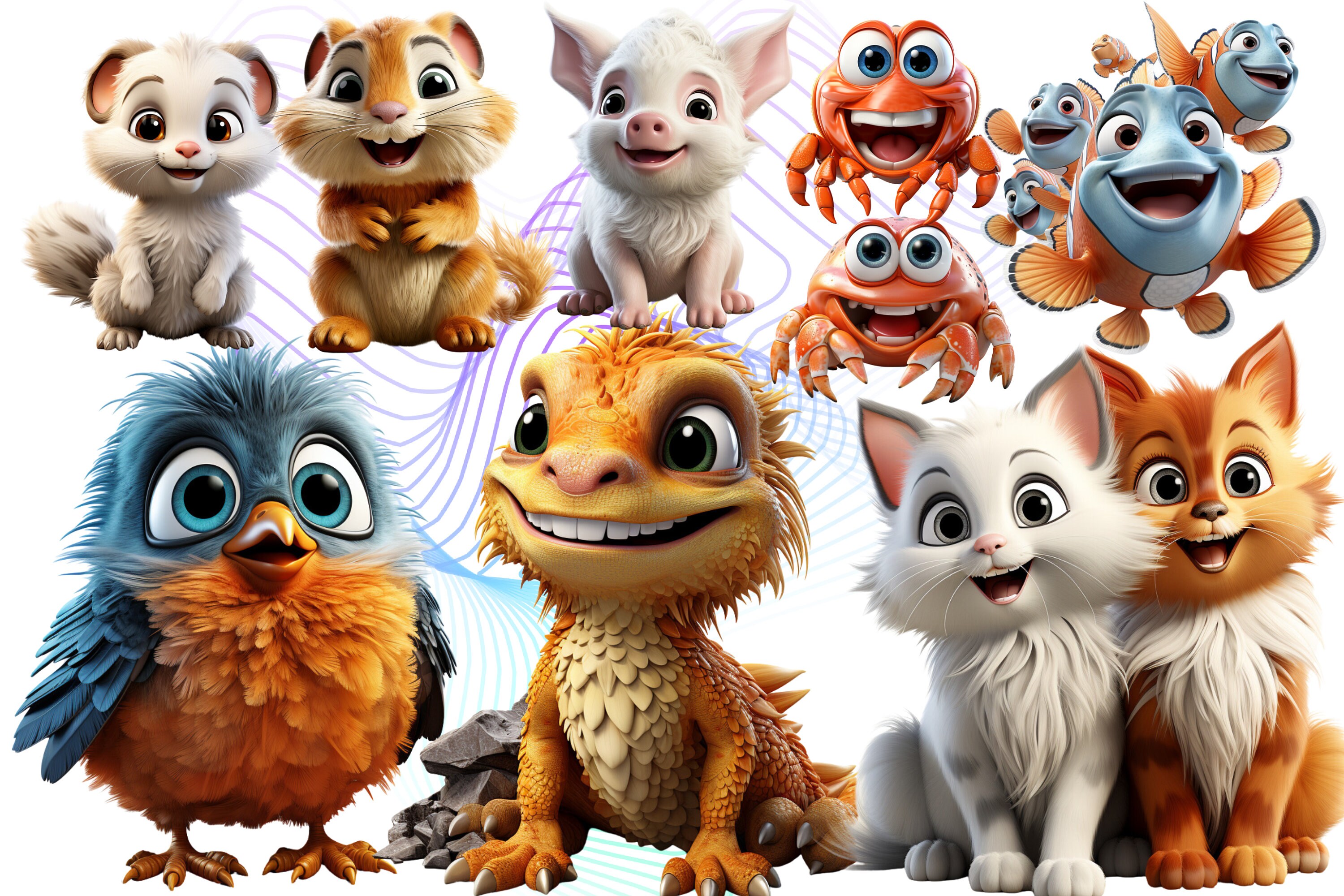 Cartoon PET PACK Clipart Bundle of 80 Transparent Background Digital ...