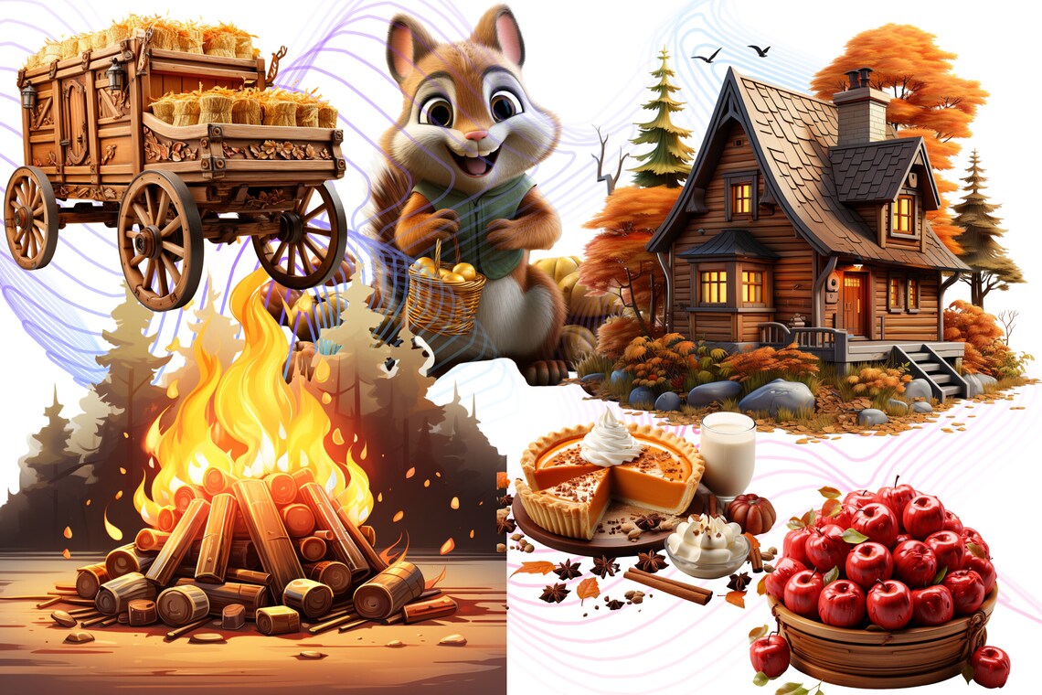 Cartoon AUTUMN/FALL Pack Clipart Bundle of 75 Transparent Background ...