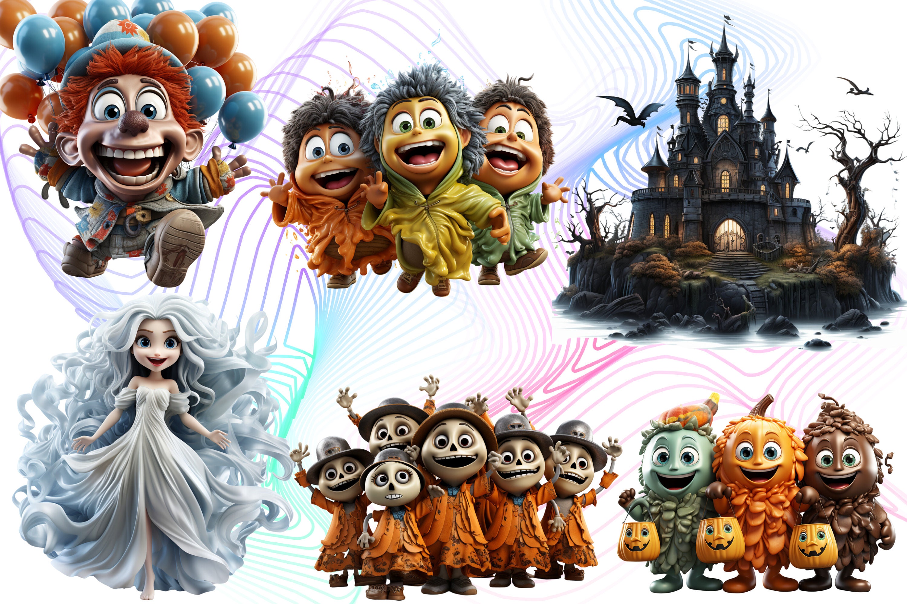 Cartoon HALLOWEEN Pack 1 Clipart Bundle Transparent Background Digital ...