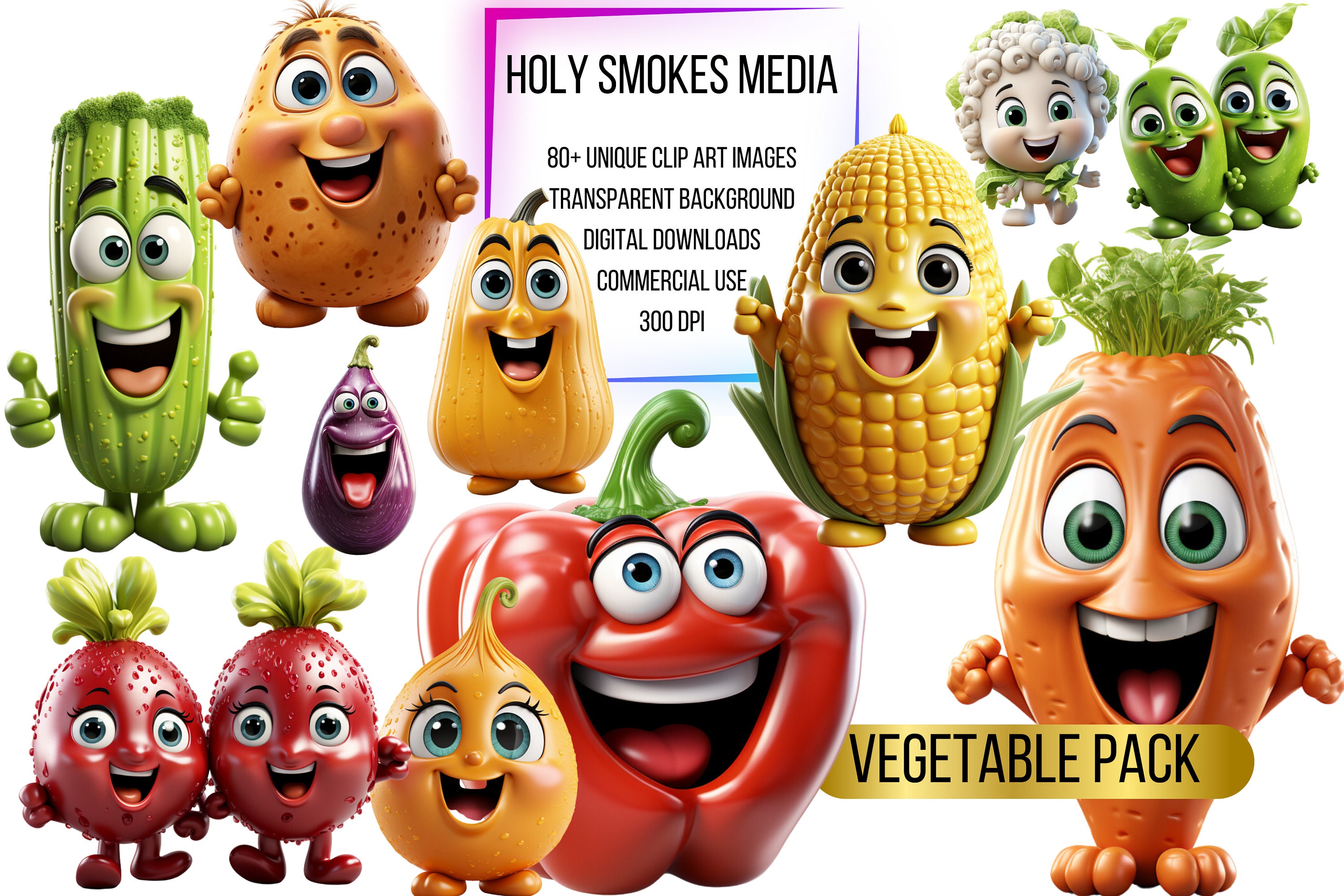 Cartoon VEGETABLE PACK Clipart Bundle of 80 Transparent Background ...