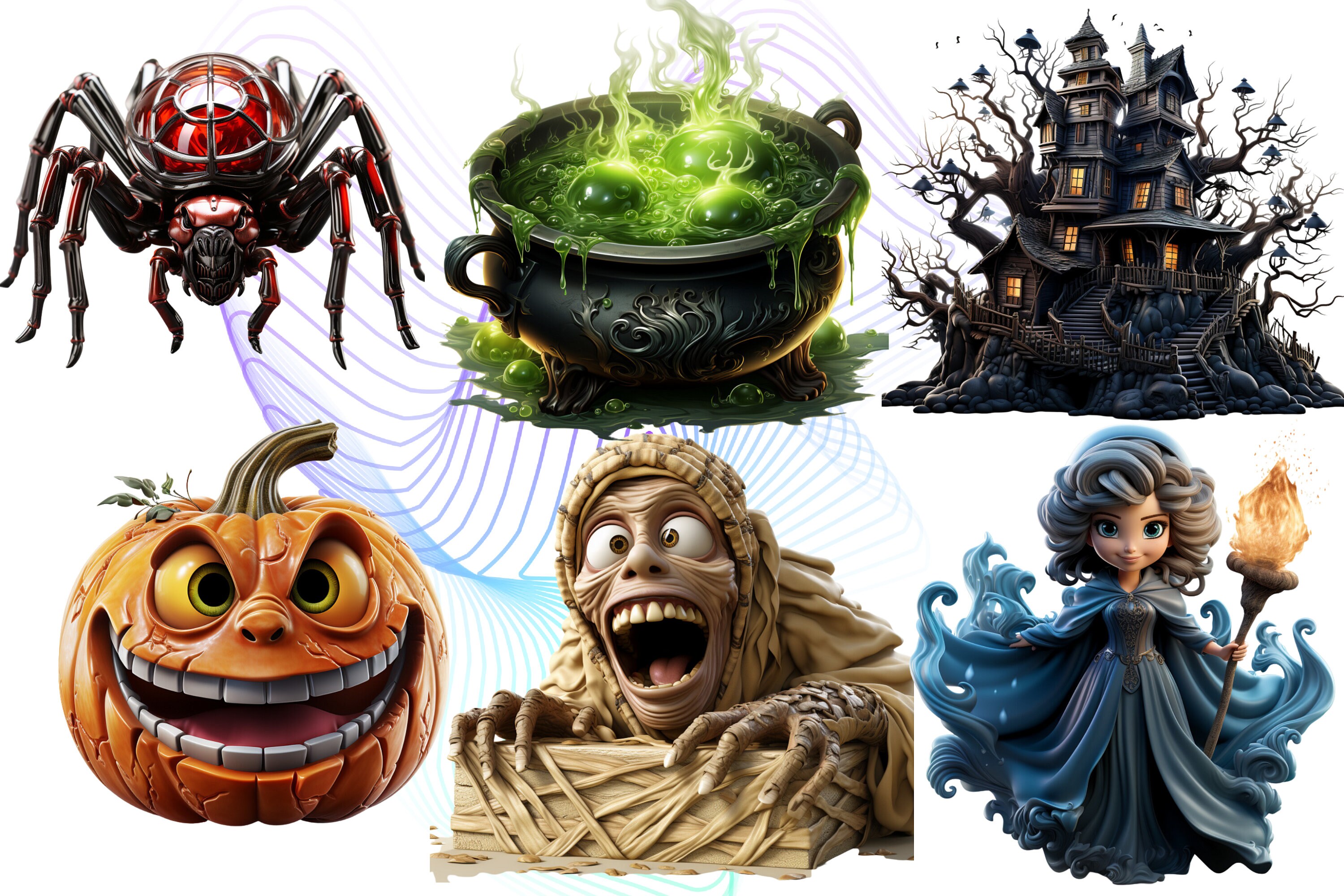 Cartoon HALLOWEEN Pack 4 Clipart Bundle Transparent Background Digital ...