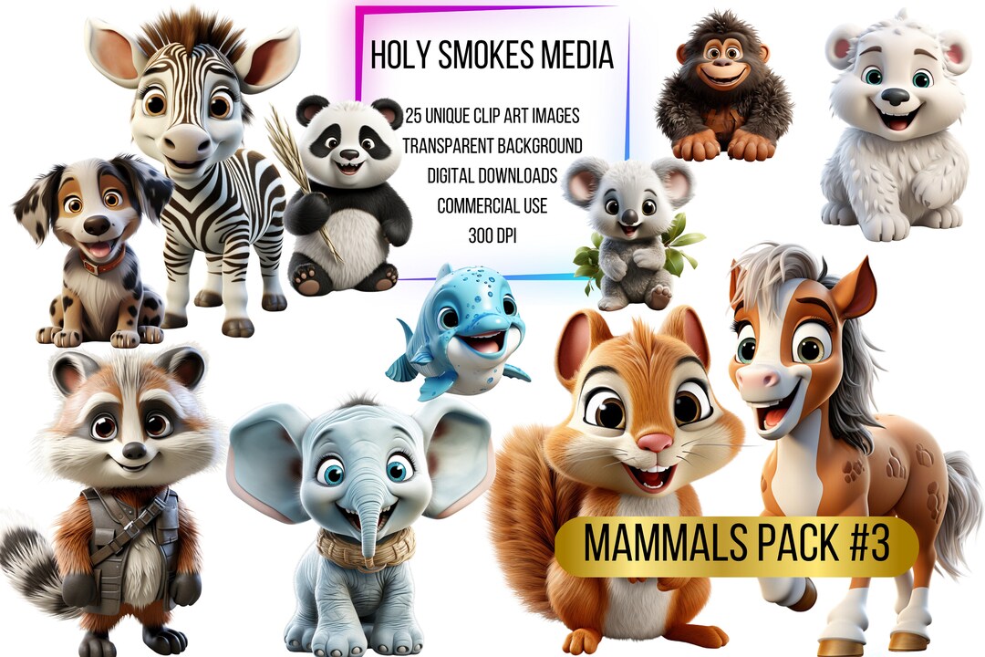 Cartoon MAMMALS Pack #3! Clipart Bundle - Transparent Background ...