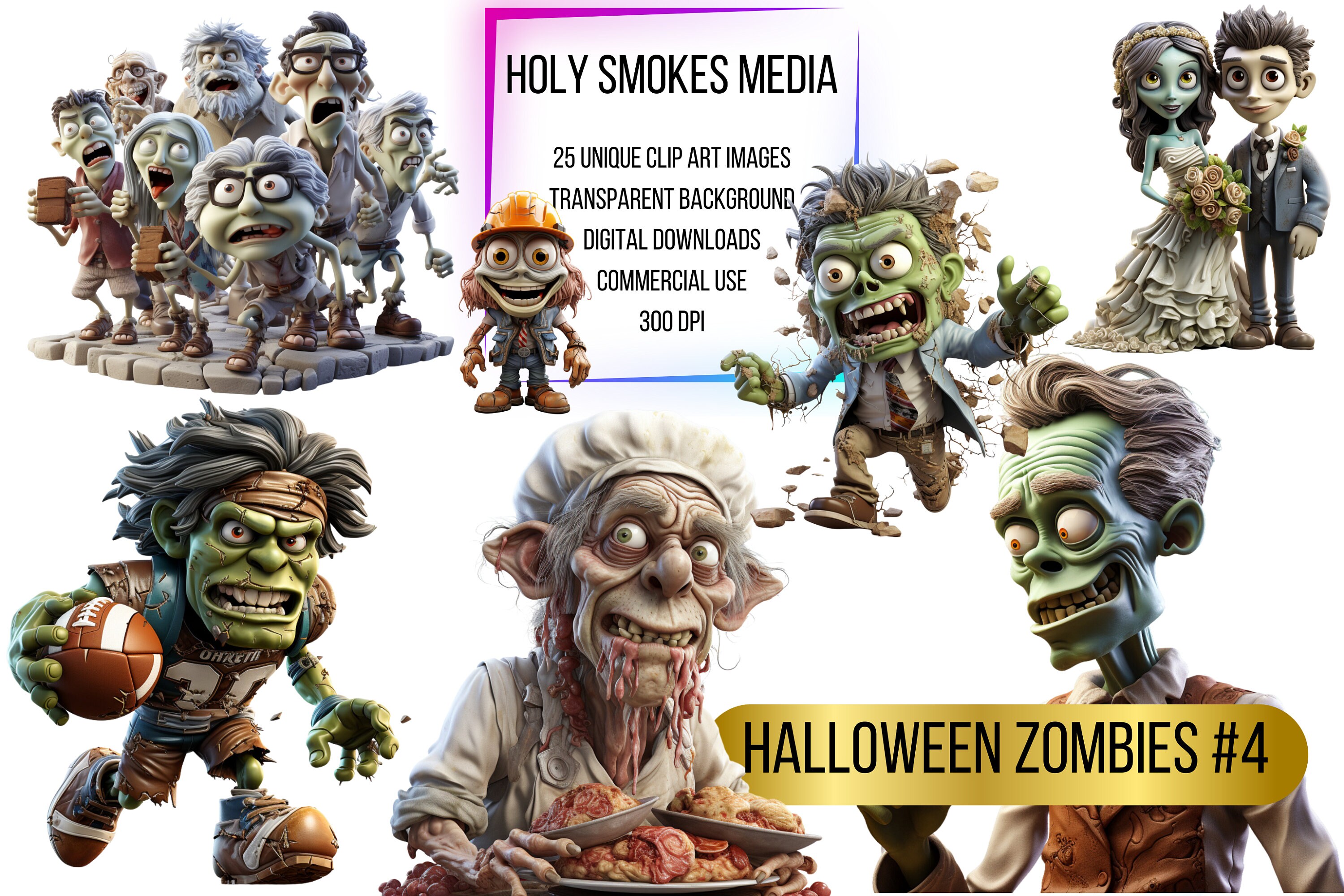Cartoon HALLOWEEN ZOMBIES Pack 4 Clipart Bundle Transparent Background ...
