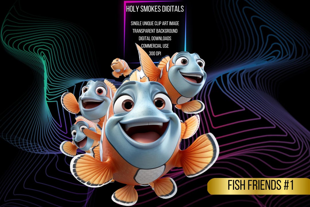Adorable Cartoon Fish Friends #1 Clipart | Cute Ocean Animal PNG With ...