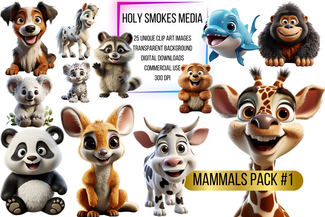 Cartoon MAMMALS Pack #1! Clipart Bundle - Transparent Background ...