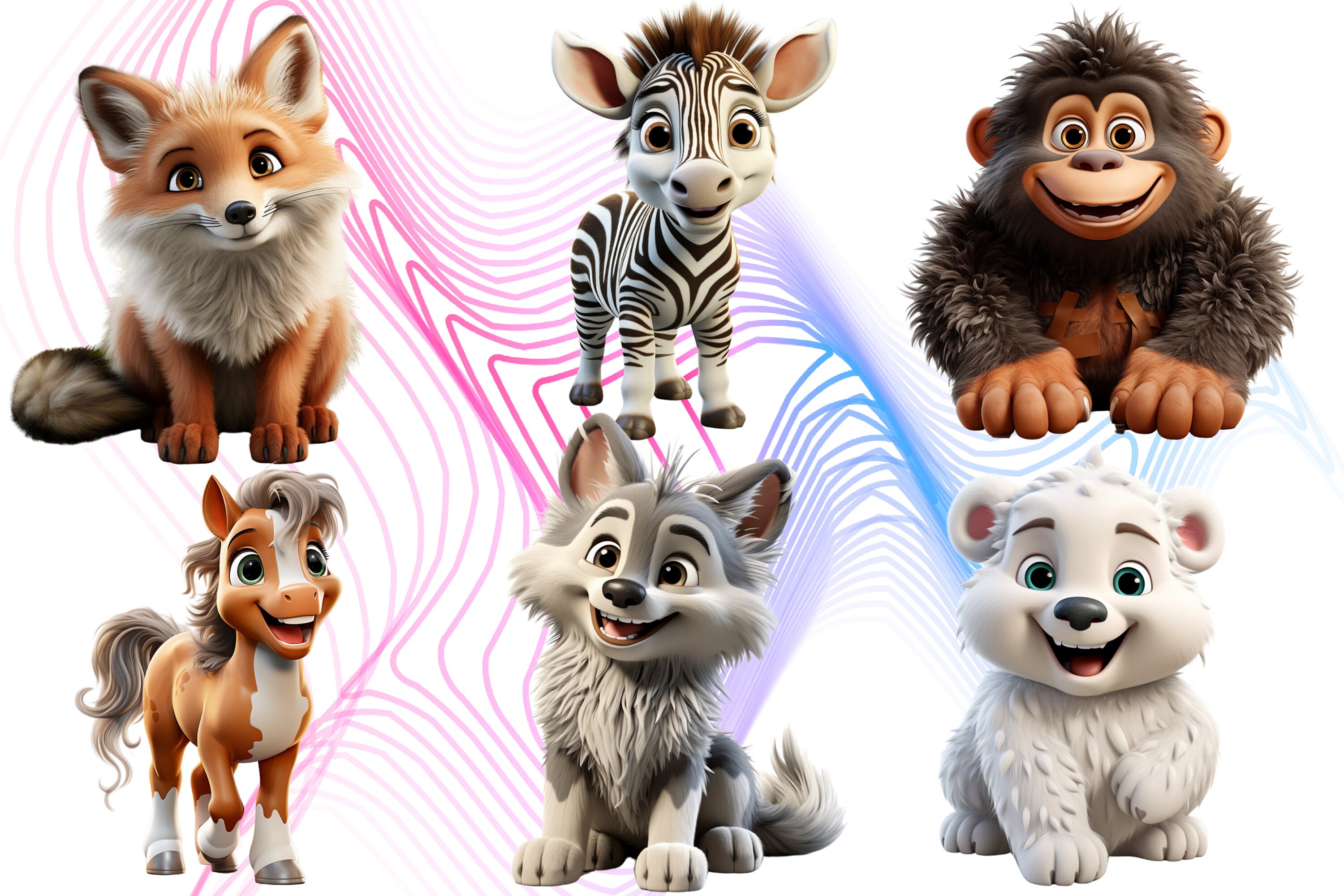 Cartoon MAMMALS Pack 3 Clipart Bundle Transparent Background Digital ...