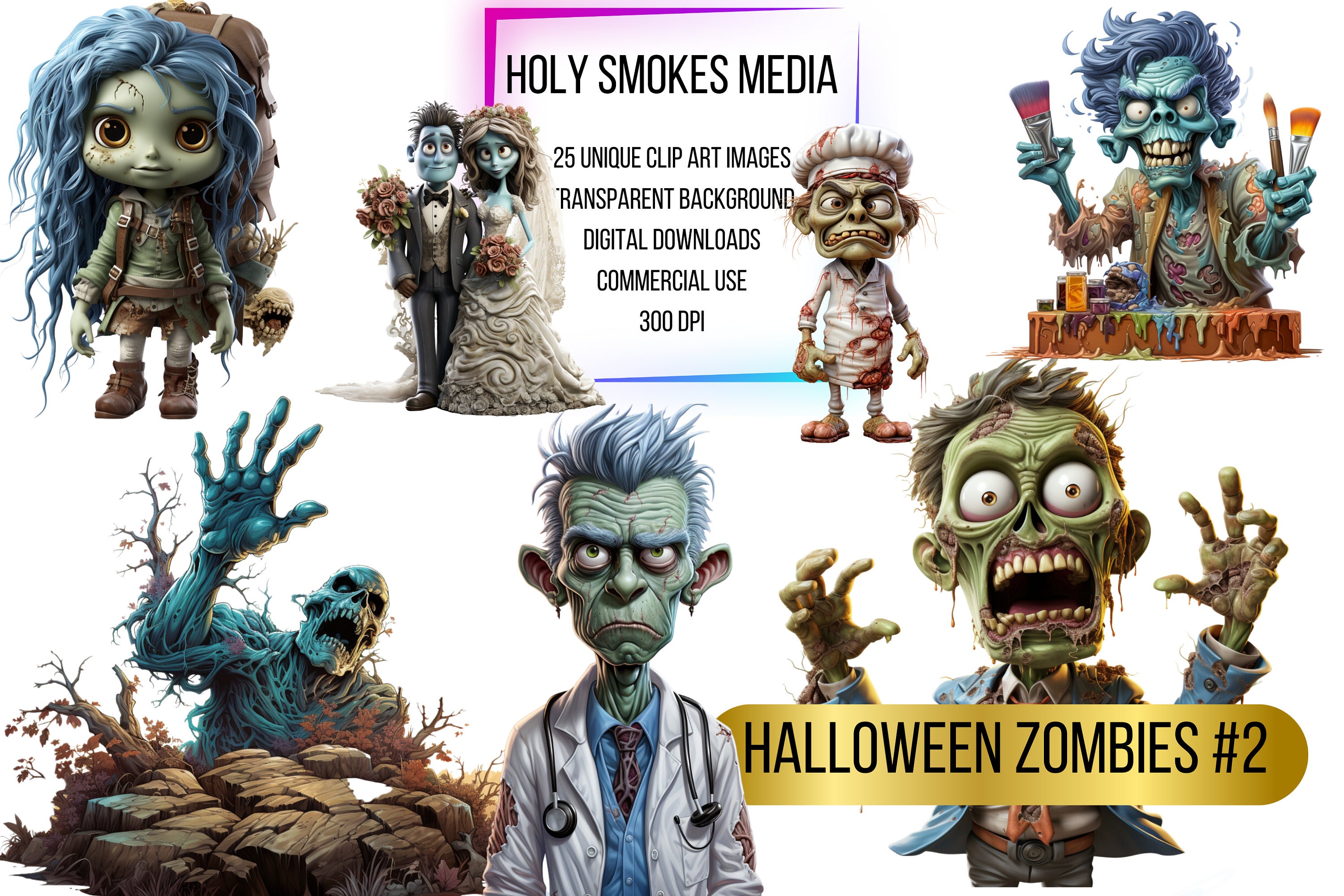 Cartoon HALLOWEEN ZOMBIES Pack 2 Clipart Bundle - Etsy