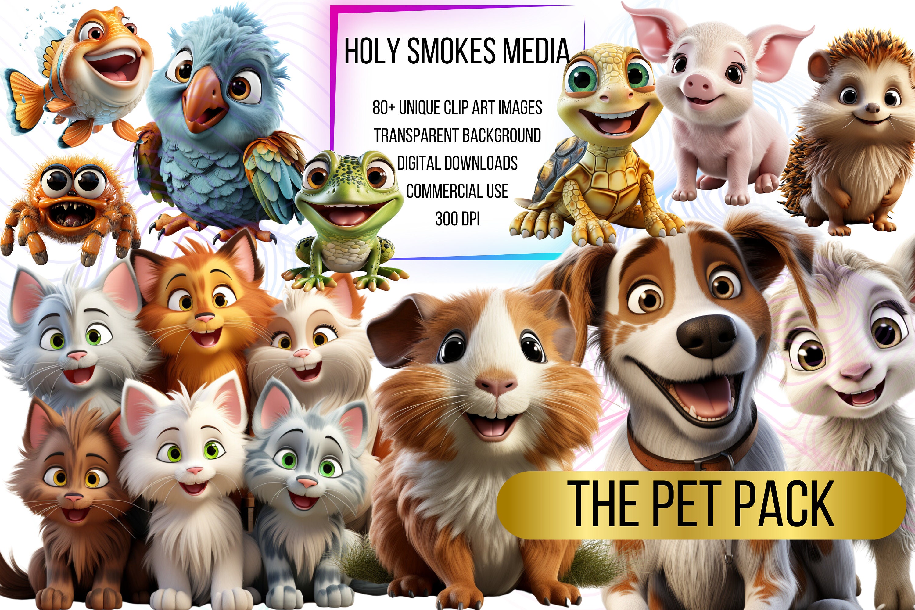 Cartoon PET PACK! Clipart Bundle of 80+ - Transparent Background ...
