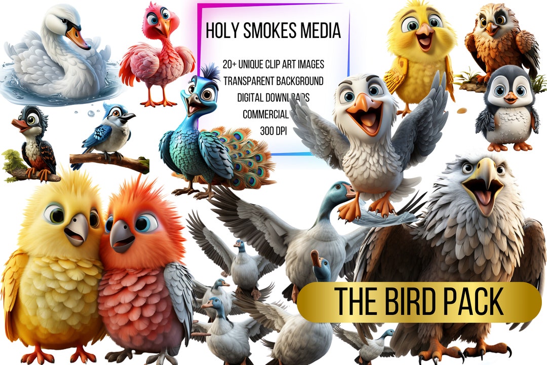 Cartoon BIRD PACK! Clipart Bundle of 25 - Transparent Background ...