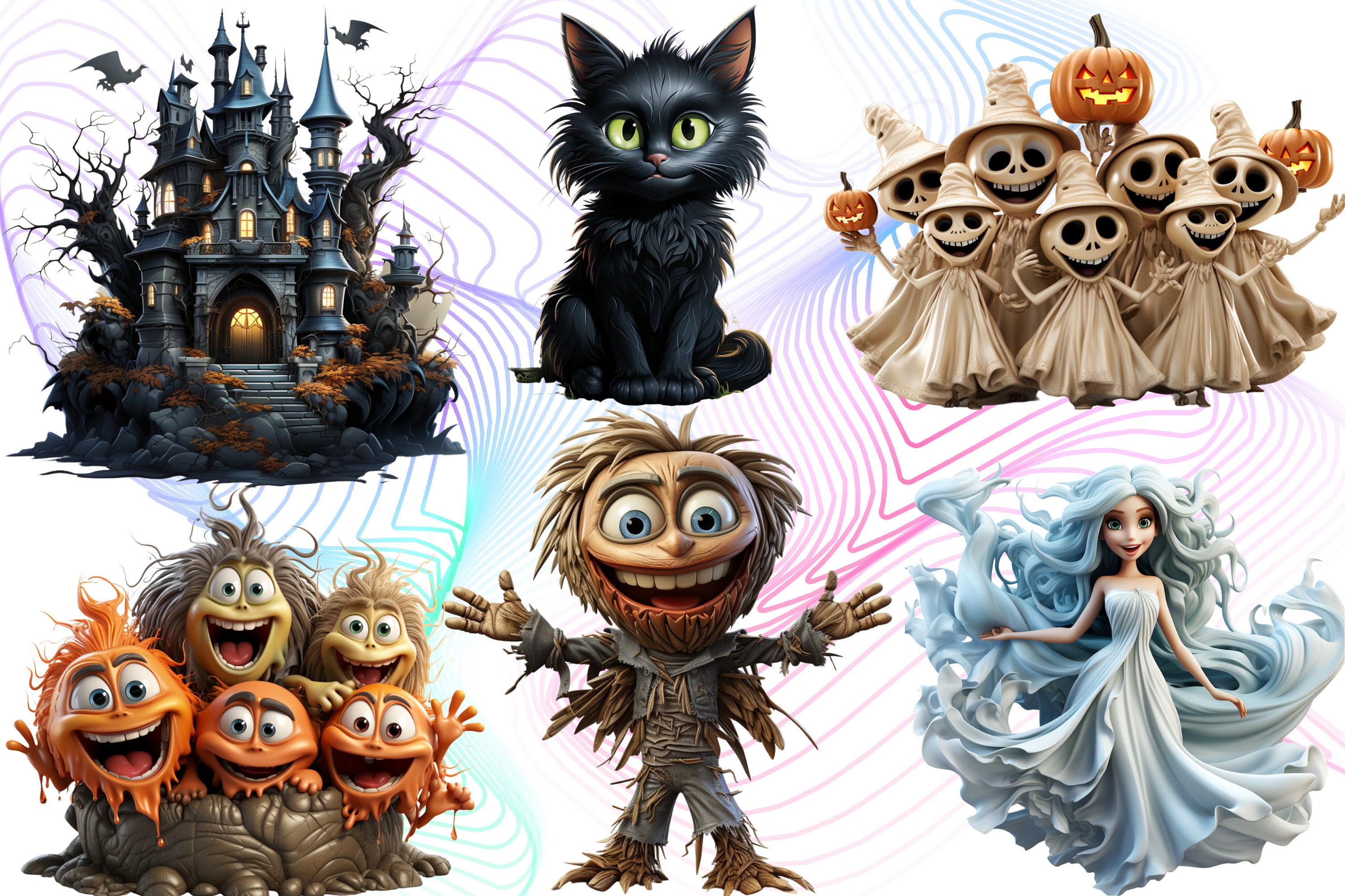 Cartoon HALLOWEEN Pack 3 Clipart Bundle Transparent Background Digital ...
