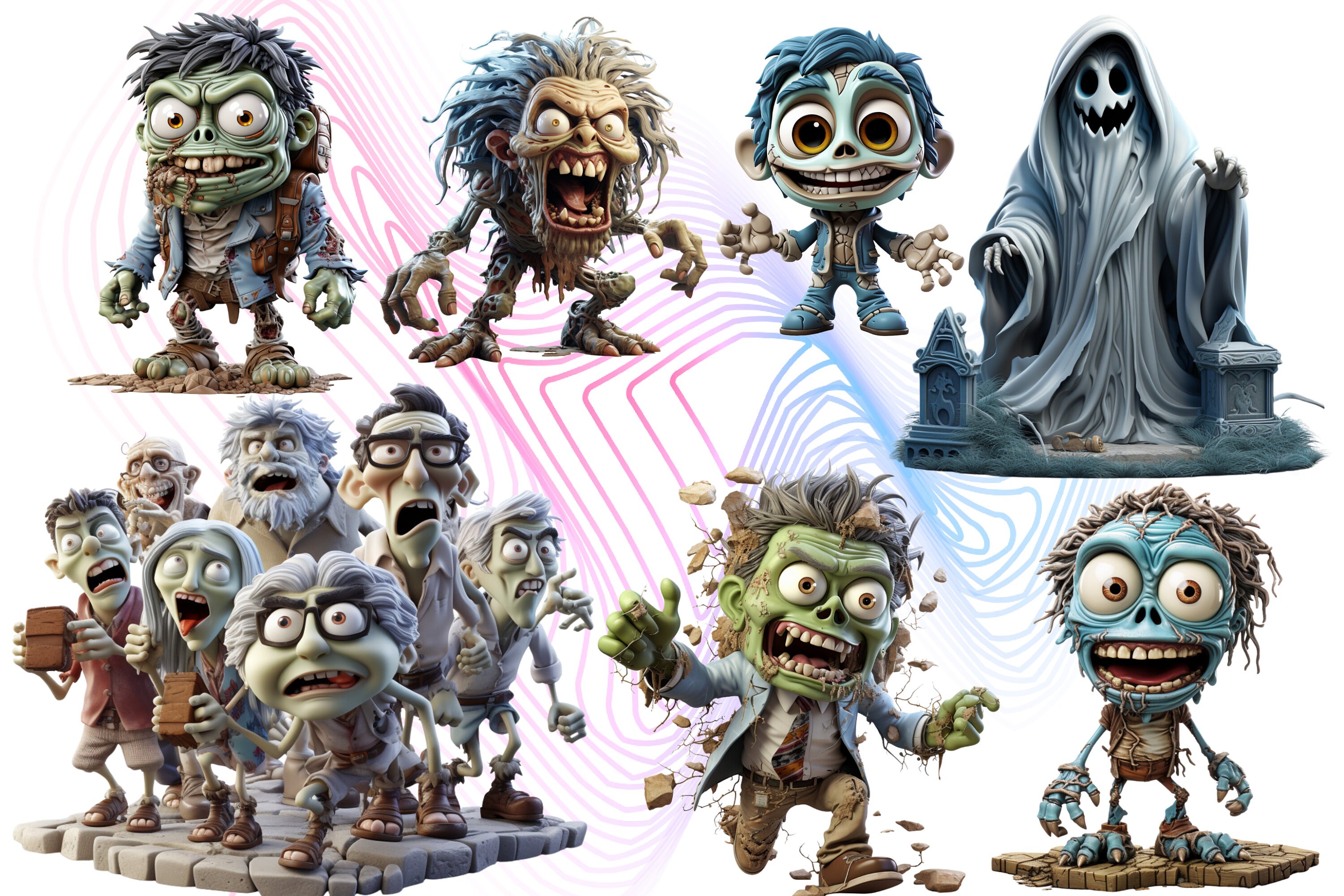 Cartoon HALLOWEEN ZOMBIES Pack 4 Clipart Bundle Transparent Background ...