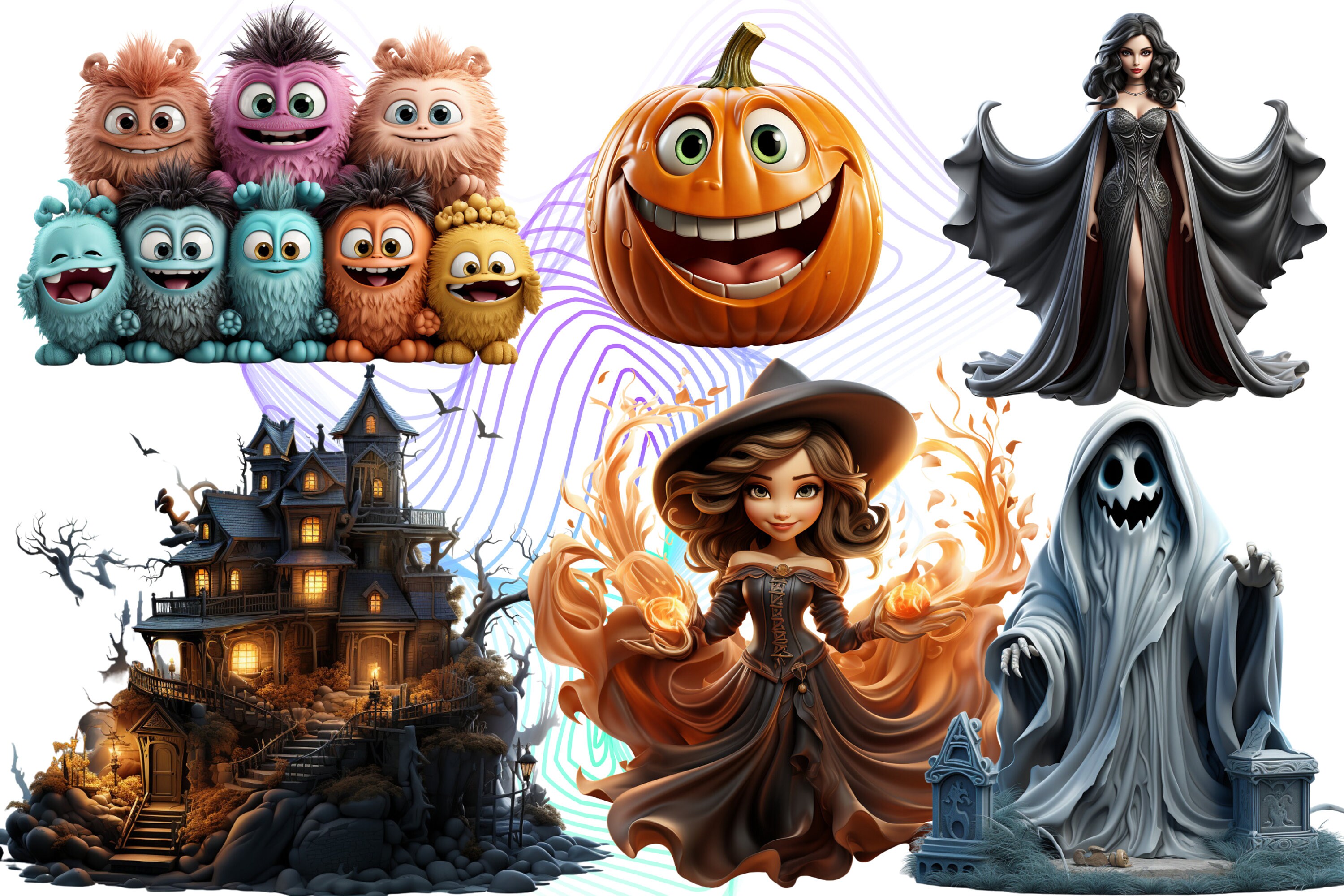 Cartoon HALLOWEEN Variety Pack Clipart Bundle Transparent Background ...