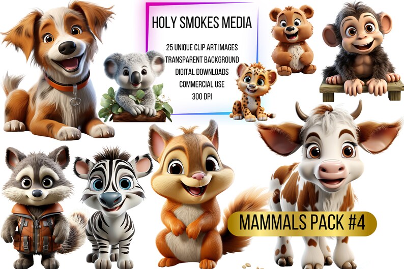Cartoon MAMMALS Pack #4! Clipart Bundle - Transparent Background ...