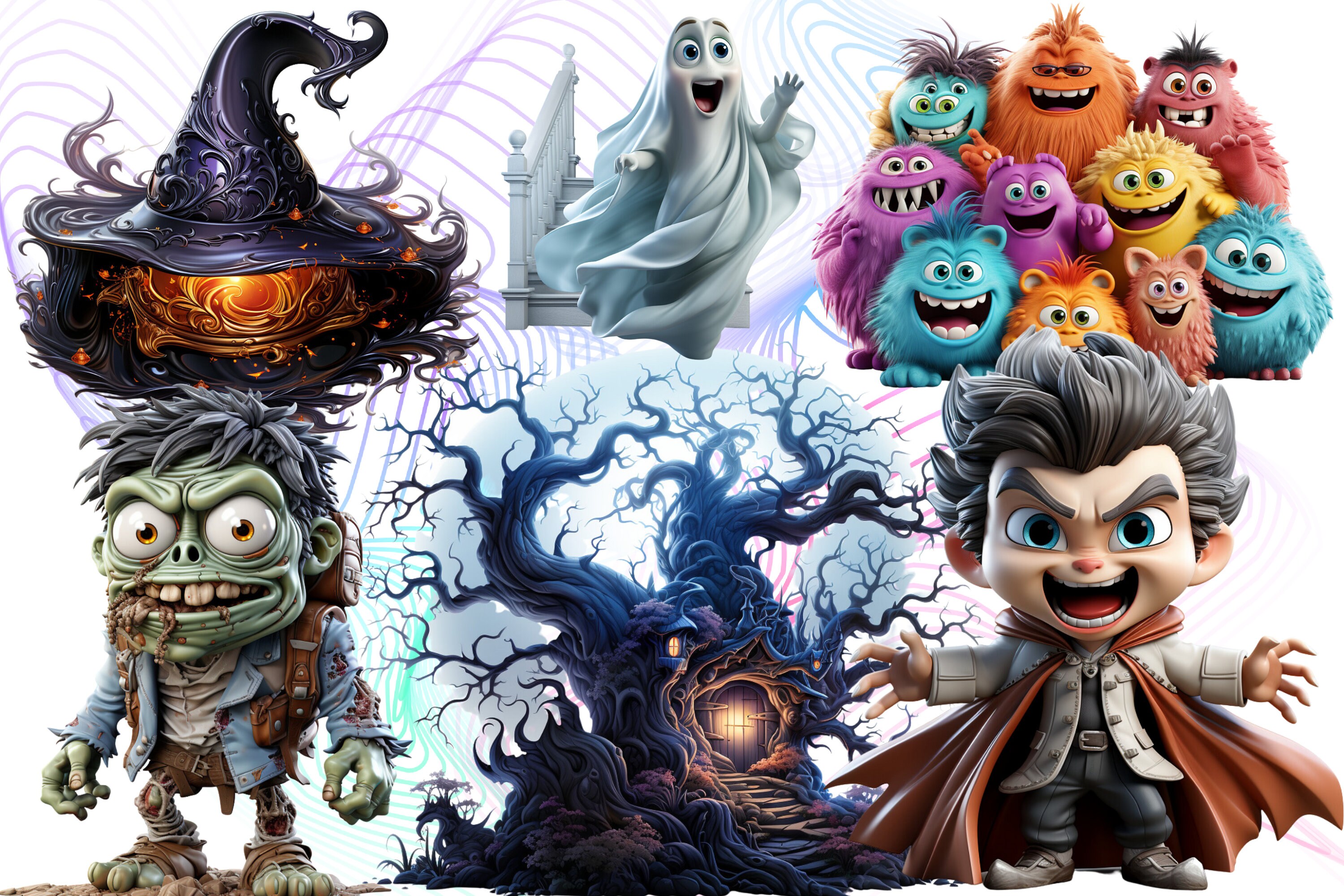 Cartoon HALLOWEEN Variety Pack Clipart Bundle Transparent Background ...