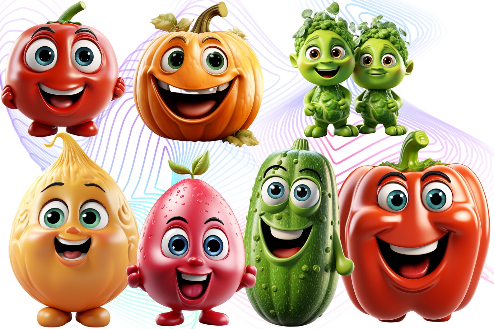 Cartoon VEGETABLE PACK Clipart Bundle of 80 Transparent Background ...