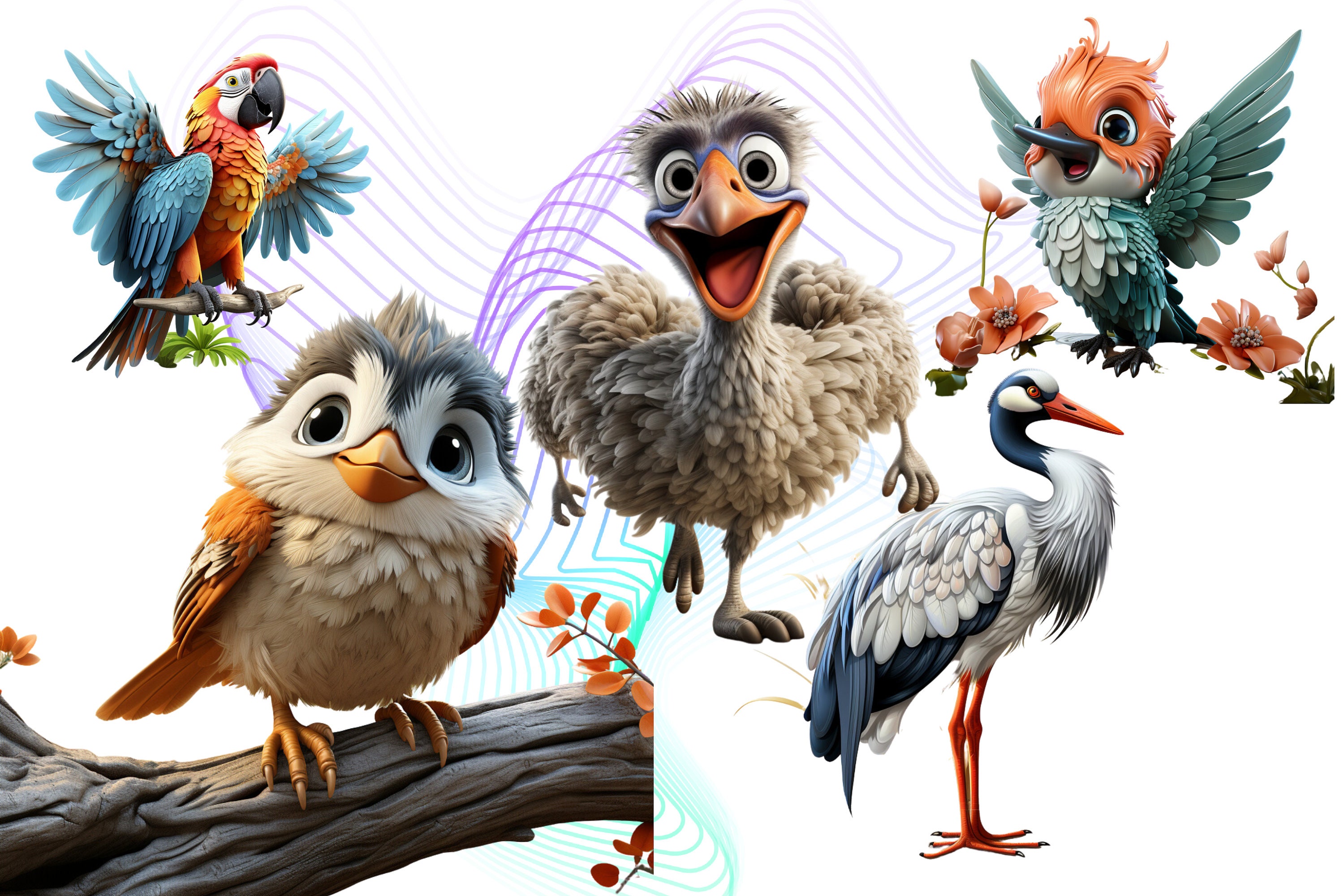 Cartoon BIRD PACK Clipart Bundle of 25 Transparent - Etsy