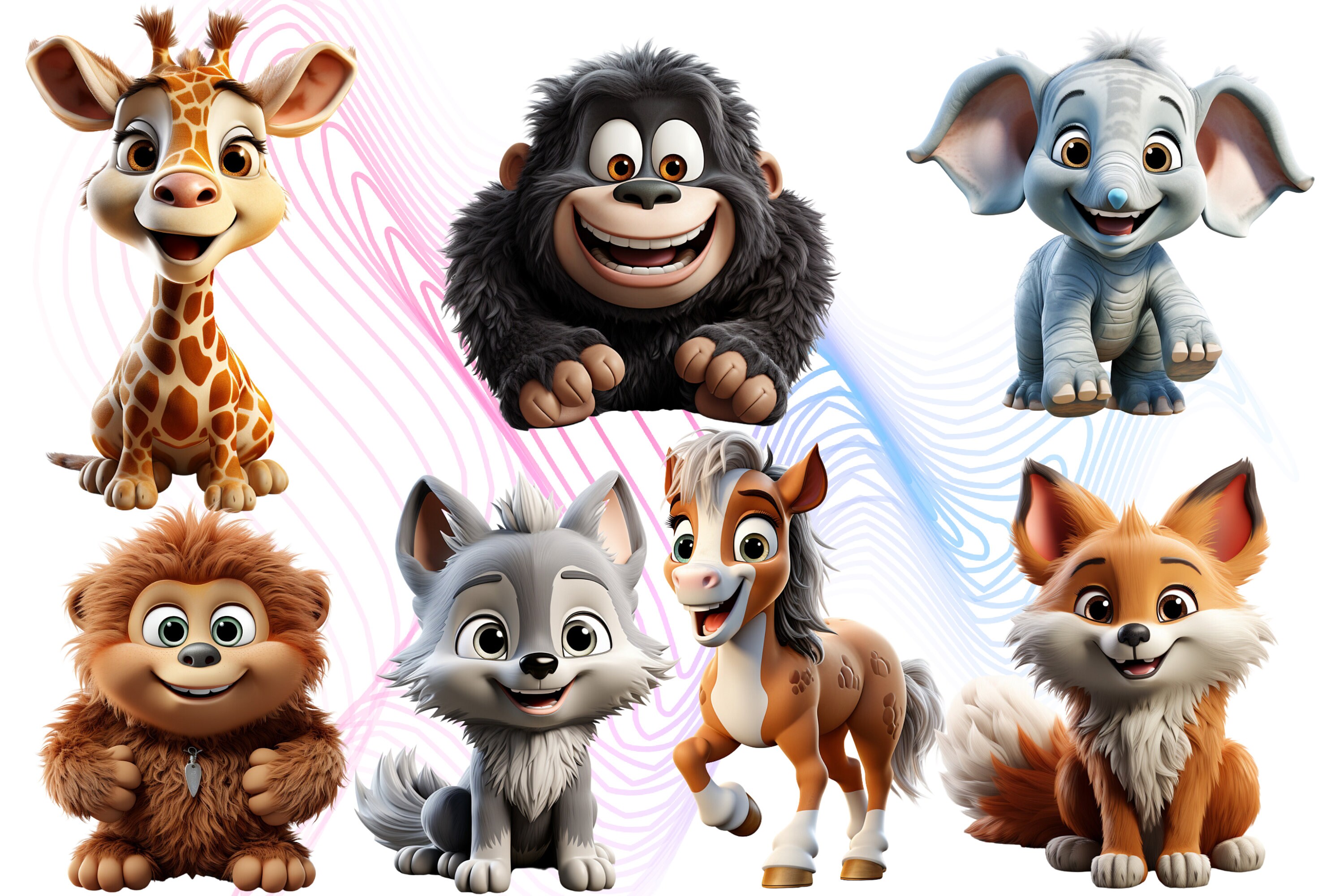 Cartoon MAMMALS Pack 2 Clipart Bundle Transparent Background Digital ...