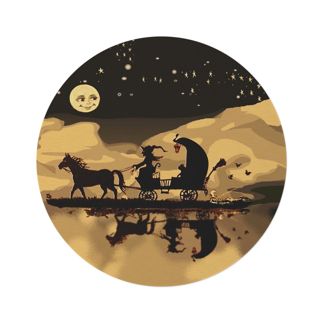Witch and Wagon Halloween Round Rug - Etsy