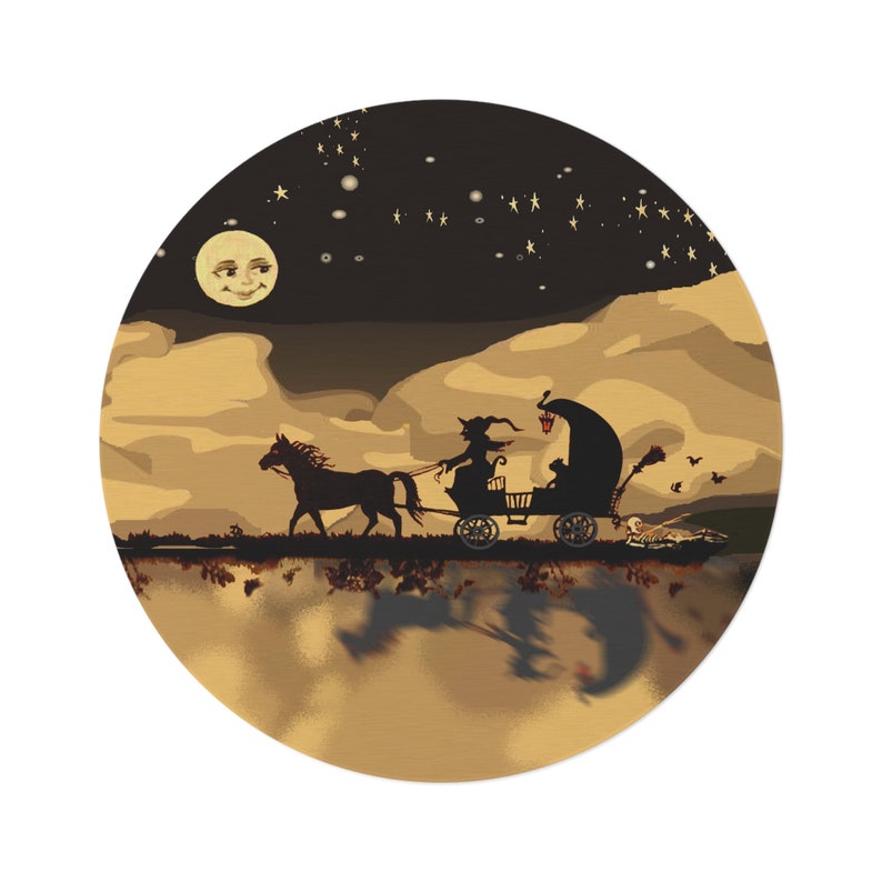 Witch and Wagon Halloween Round Rug - Etsy