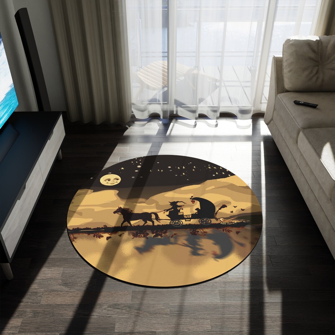 Witch and Wagon Halloween Round Rug - Etsy