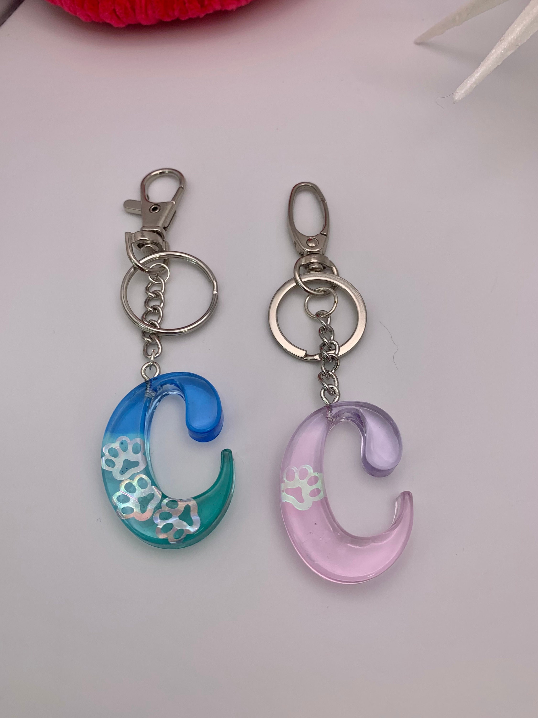 Handmade Epoxy Resin Handwritten Letter Keychain W/ Glitter Paw Prints ...