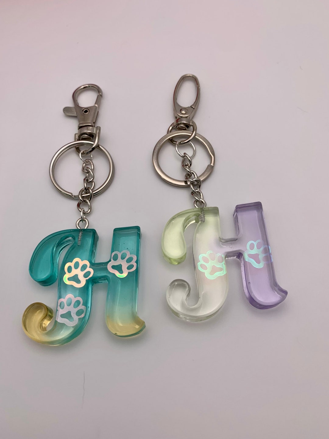 Handmade Epoxy Resin Handwritten Letter Keychain W/ Glitter Paw Prints ...