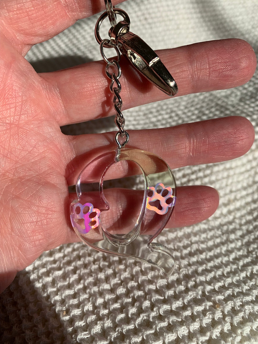 Handmade Epoxy Resin Handwritten Letter Keychain W/ Glitter Paw Prints ...