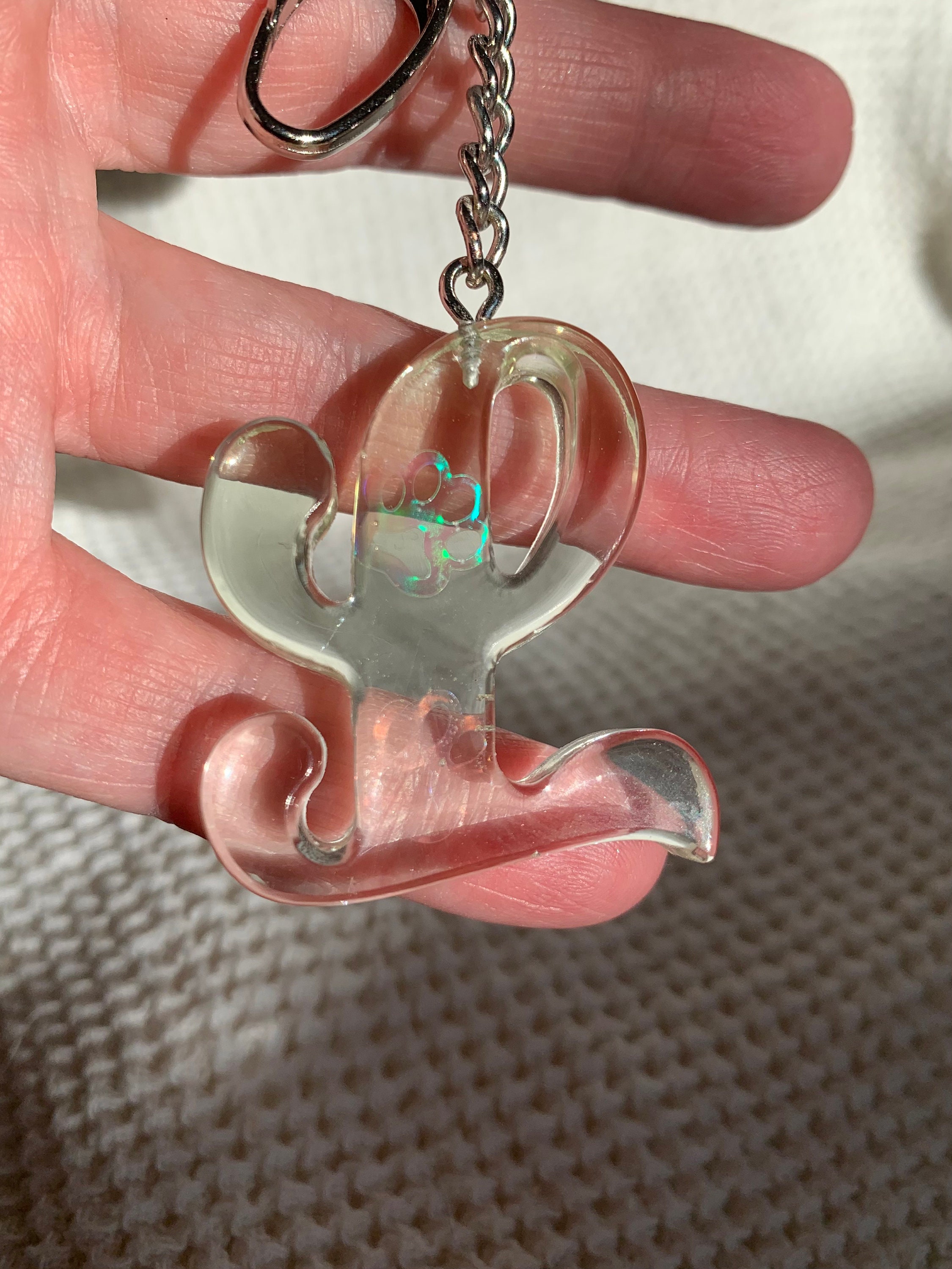 Handmade Epoxy Resin Handwritten Letter Keychain W/ Glitter Paw Prints ...