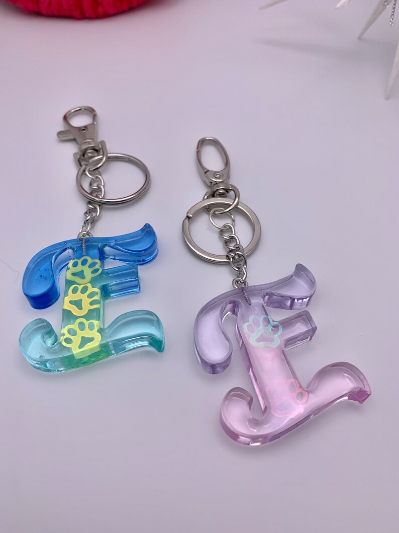 Handmade Epoxy Resin Handwritten Letter Keychain W/ Glitter Paw Prints ...
