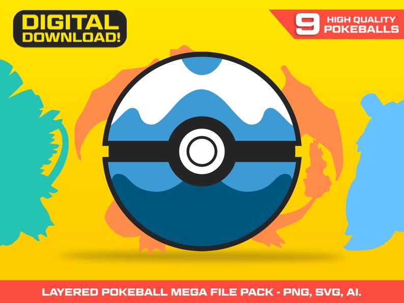 Pokeball SVG Layered File Set | PNG, Svg, Ai for Cricut | DIY Pokemon ...